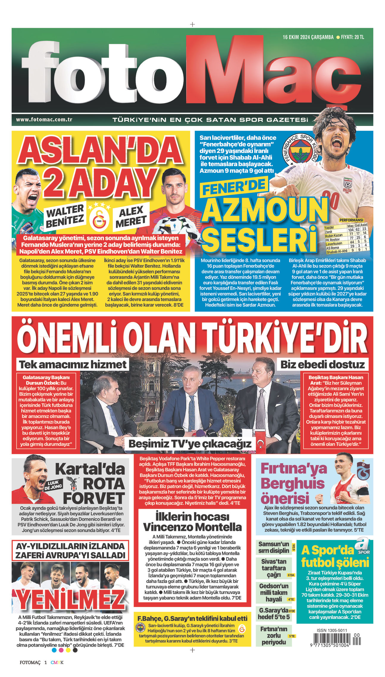 Fotomaç - E-Gazete - 16 Ekim 2024 Tarihli Fotomaç Gazetesi Manþeti